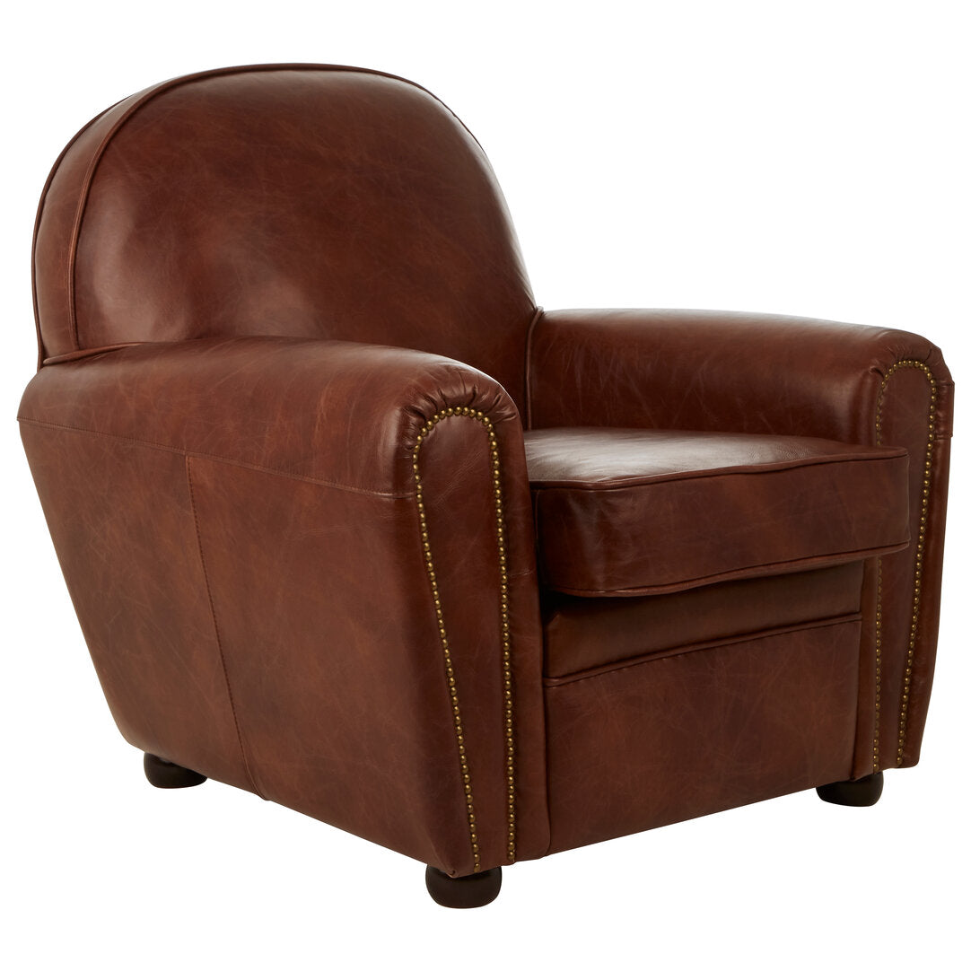 Noble Brown Leather Classic Armchair | Brass-Studded Leather Armchair ...